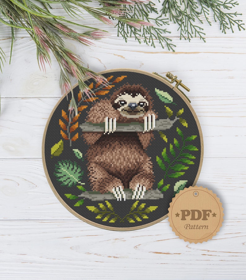 Sloth Cross Stitch Pattern PDF Modern Cross Stitch - Etsy