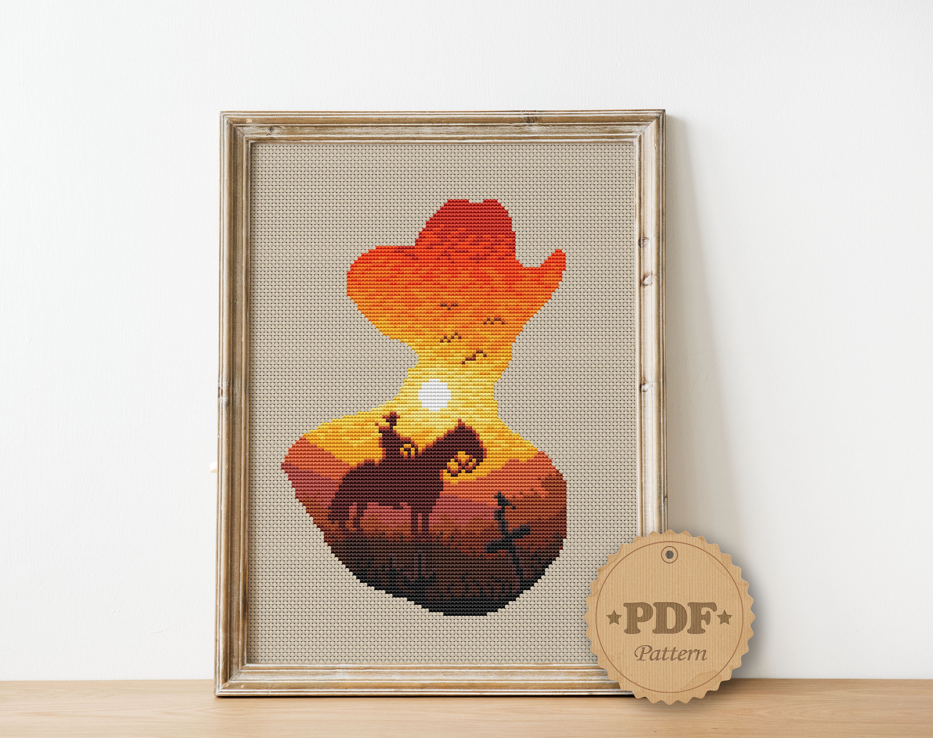 Cowboy Silhouette Cross Stitch Pattern Modern Cross Stitch - Etsy