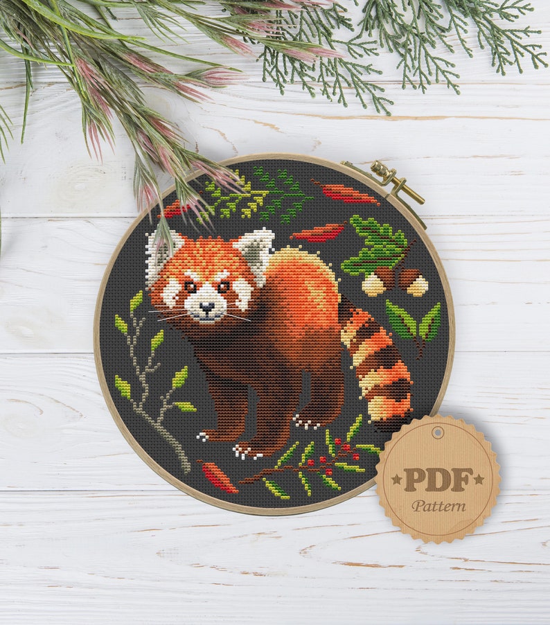 Red Panda Cross Stitch Pattern PDF Modern Cross Stitch Panda - Etsy
