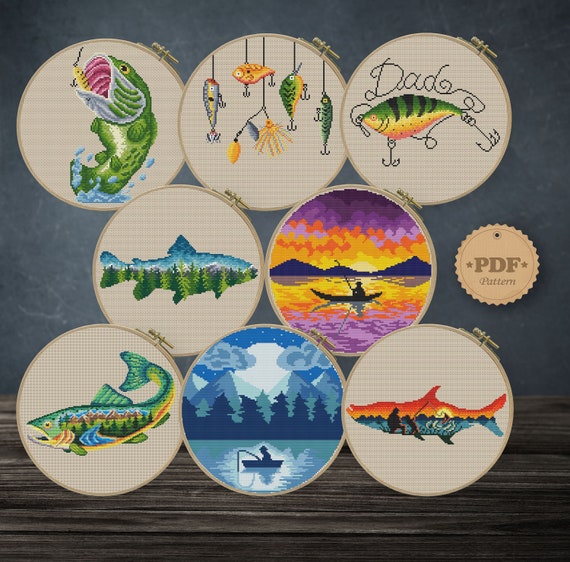 Set of 8 Fishes Counted Cross Stitch Patterns Modern Cross - Etsy