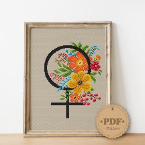Woman Symbol Cross Stitch Pattern, Flowers Cross Stitch Pattern PDF ...