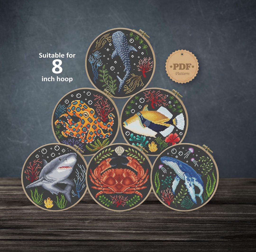Sea Animals Cross Stitch Pattern Set: Modern Ocean Decor (PDF Pattern ...