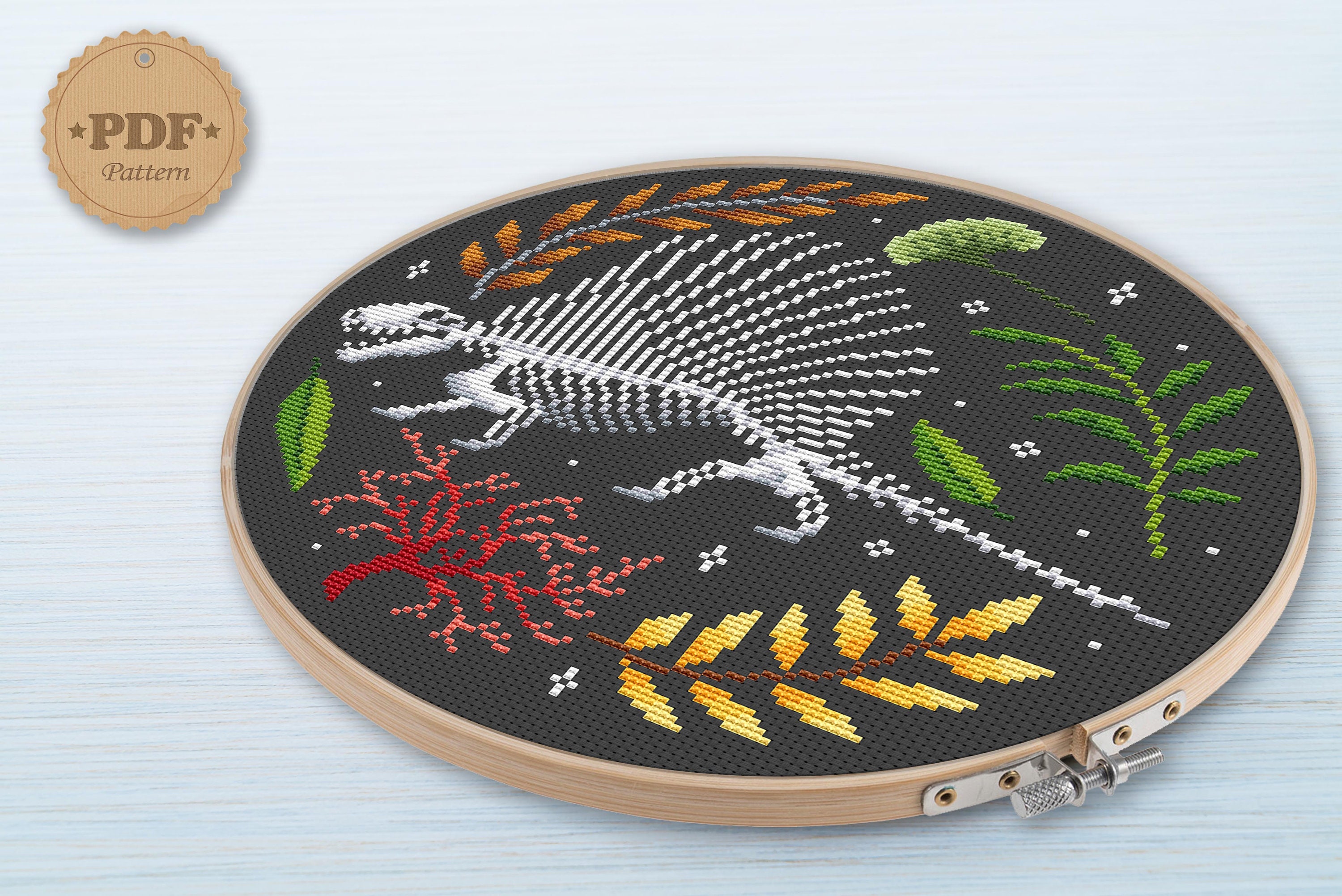 Dimetrodon Skeleton Cross Stitch Pattern: Floral Dinosaur Bones (PDF ...