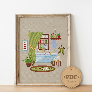 Cozy Bathroom Cross Stitch Pattern Pdf, Modern Cross Stitch Pattern ...