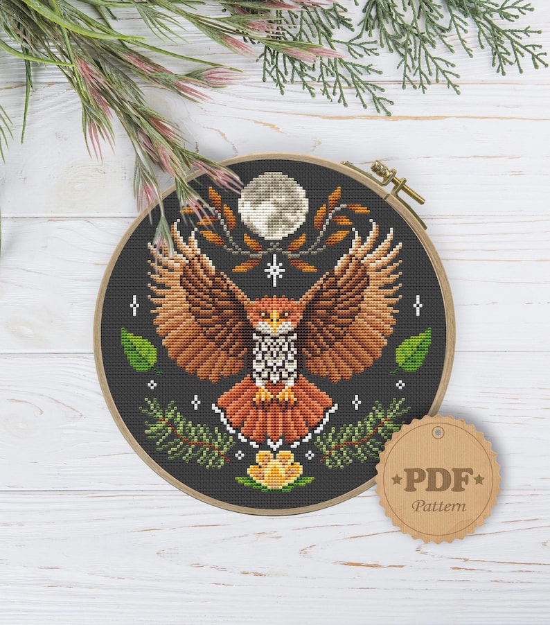 Red-tailed Hawk Cross Stitch Pattern: Modern Cottagecore Bird (PDF ...