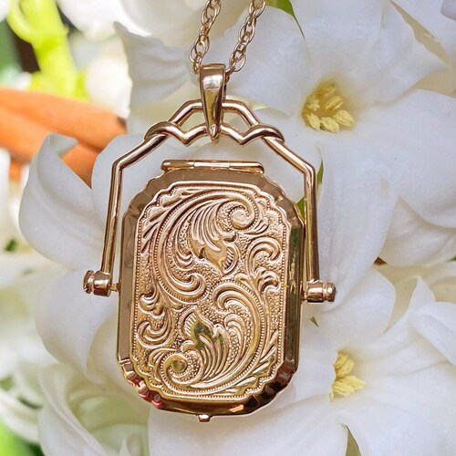 14K Gold Locket Large Gold Filigree Swivel Locket Photo - Etsy