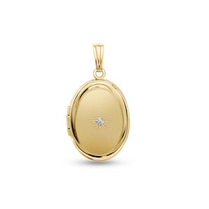 14K Gold Oval Locket W/ Diamond - 14K Solid Gold Real Picture Photo ...