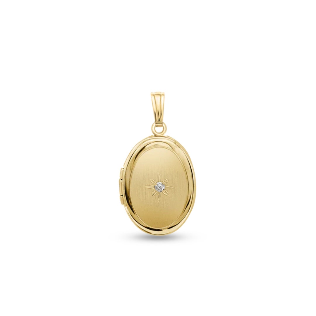 14K Gold Oval Locket W/ Diamond - 14K Solid Gold Real Picture Photo ...