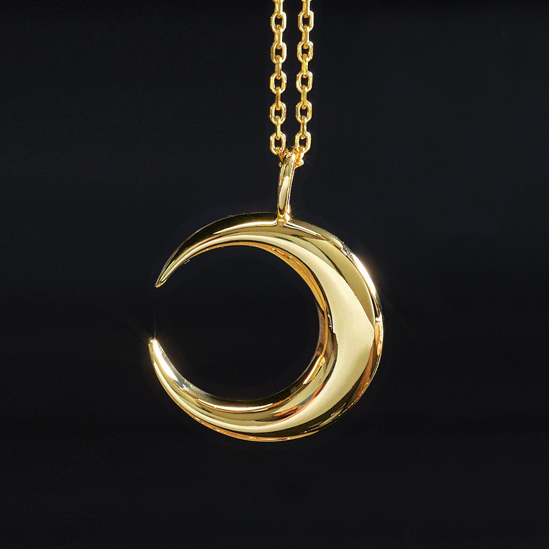 14K Gold Crescent Moon Pendant - 14K Solid Gold Real Rose Platinum ...