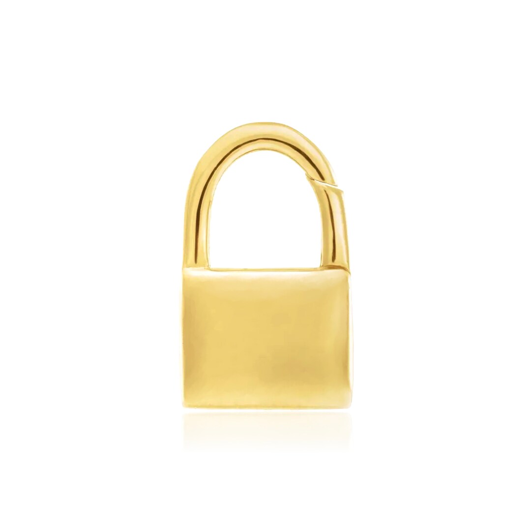14K Gold Padlock Charm Connector- 14K Solid Gold Real 10K Hinged Clip ...