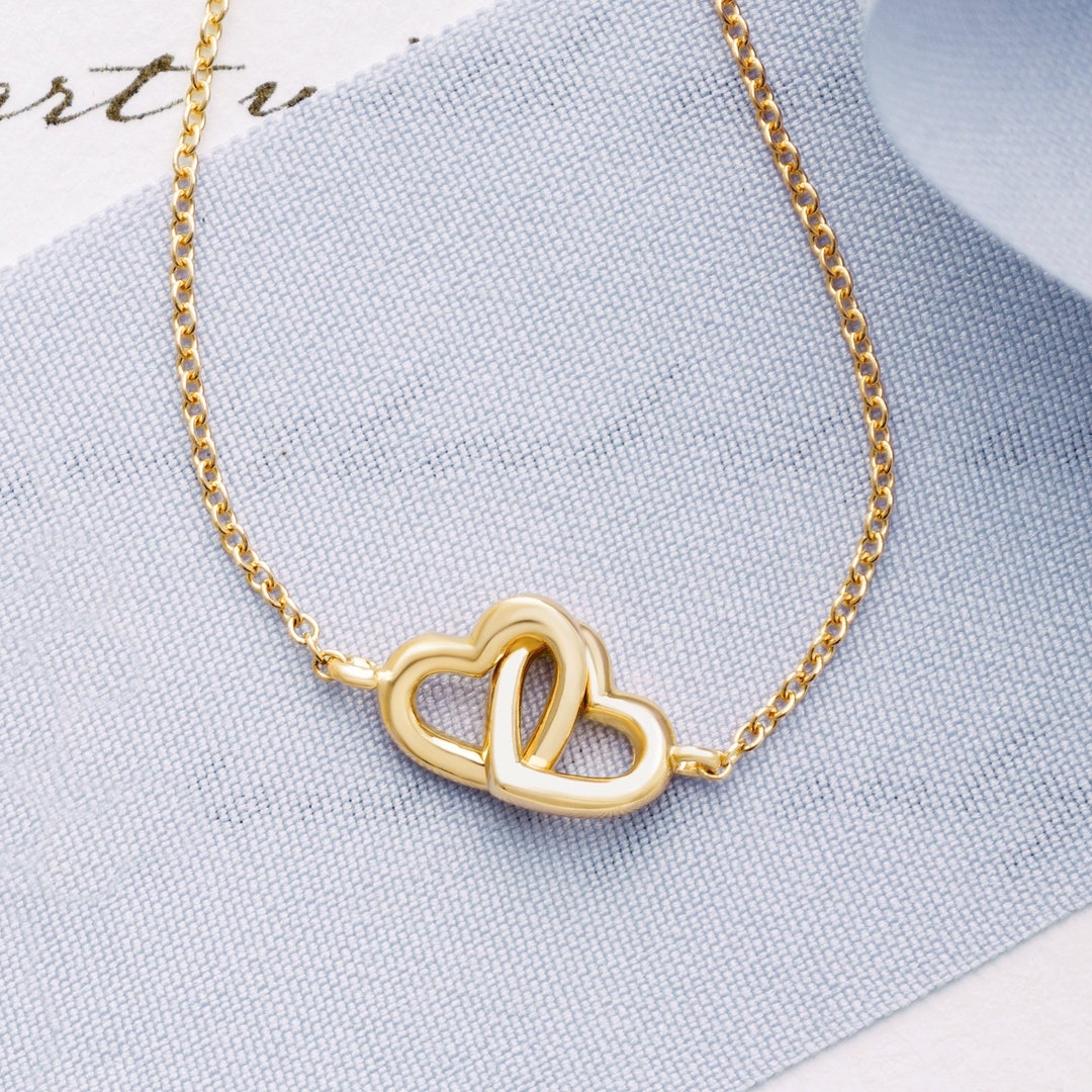 14K Gold Interlocking Heart Necklace - 14K Solid Gold Real Pendant Valentine's Gift - Etsy