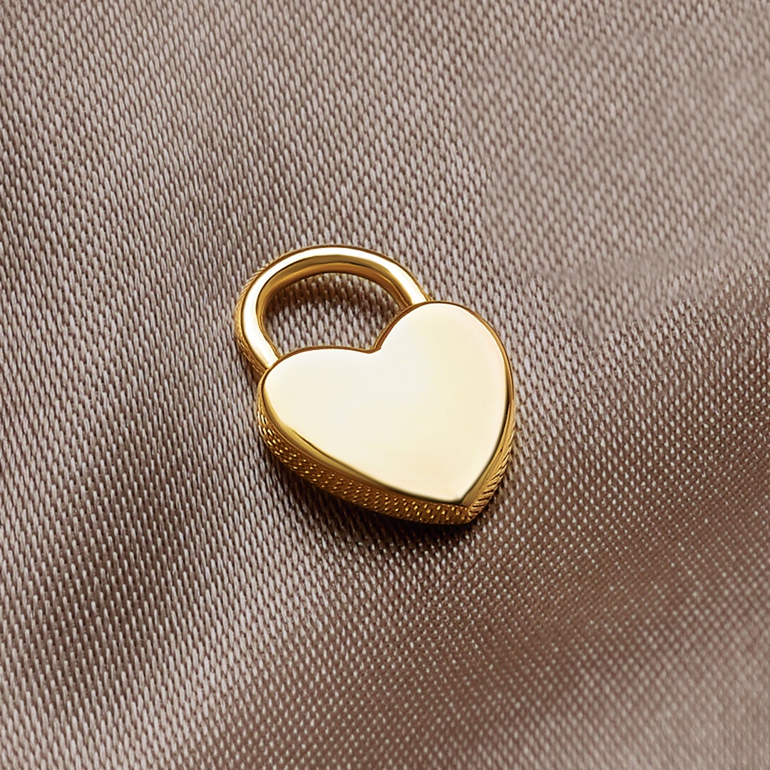 14K Gold Heart Lock Pendant - 14K Solid Gold Real Engravable ...