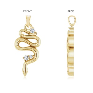 14K Gold Diamond Snake Pendant - 14K Solid Gold Real 14KT Yellow White ...