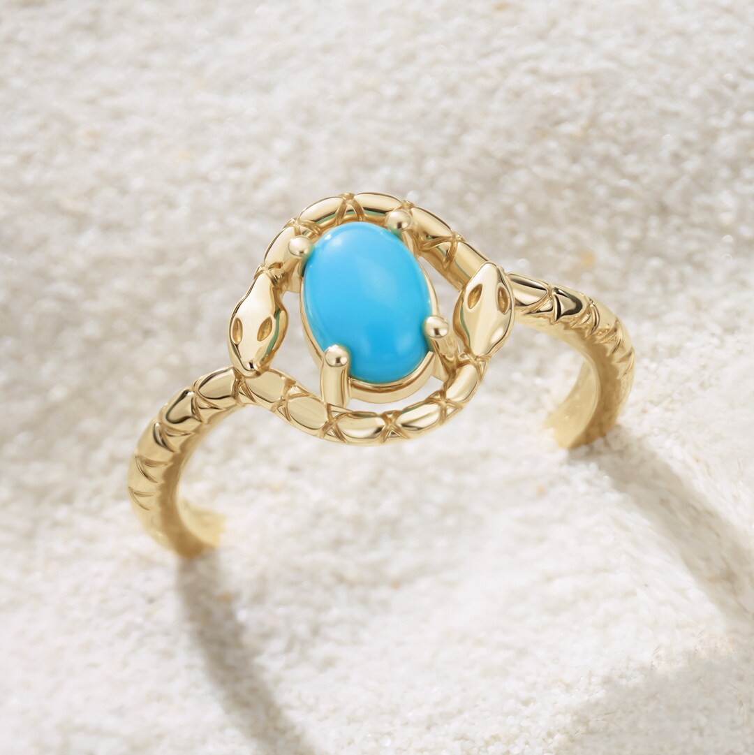 14K Gold Turquoise Snake Ring - 14K Solid Gold Real 18K 14K 10K Yellow ...