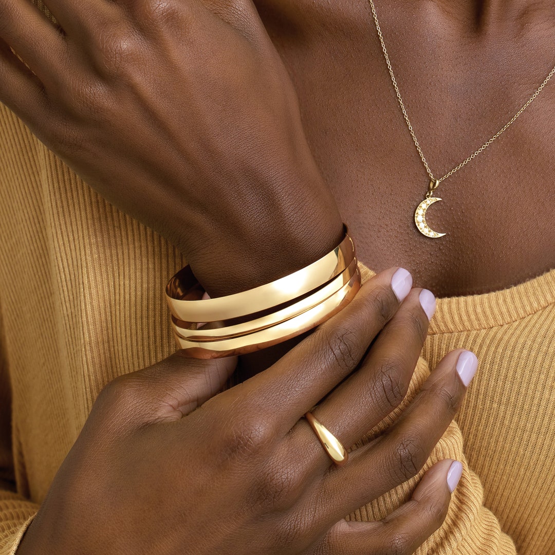 14K Solid Gold Bangle Bracelet - 14K Gold 14KT Classic Real Bracelet ...