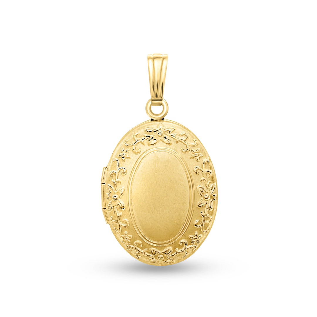 14K Gold Oval Locket - 14K Solid Gold Real Pendant Picture Photo ...