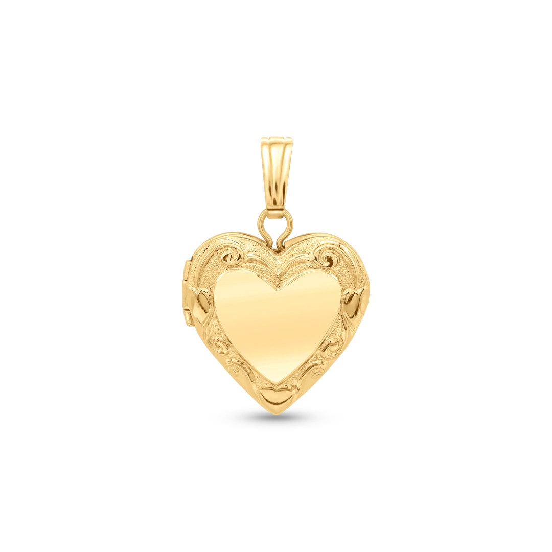 14K Gold Floral Heart Locket - 14K Solid Gold Real Picture Photo ...