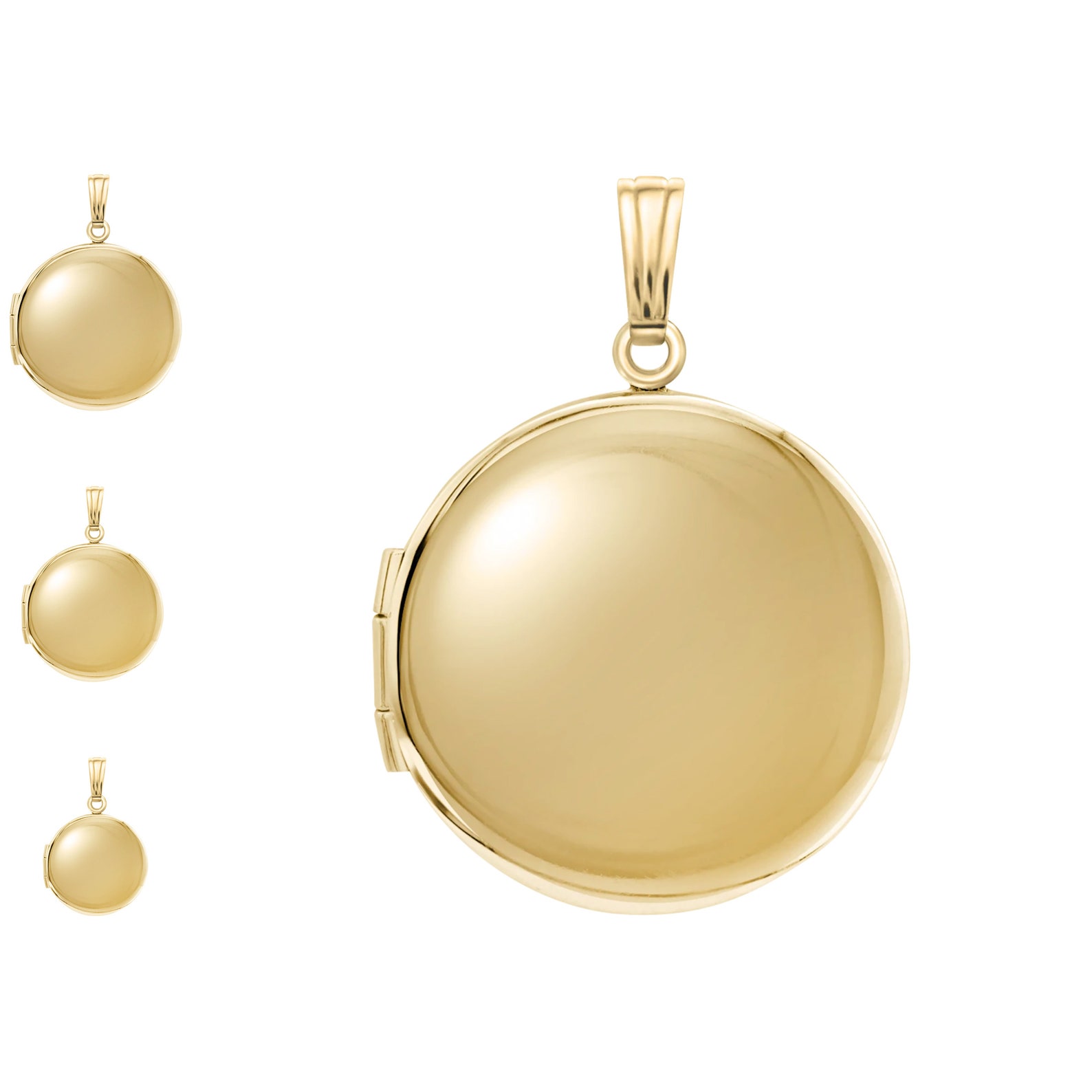 14K Gold Circle Locket - 14K Solid Gold 14KT Round Real Yellow Pendant ...
