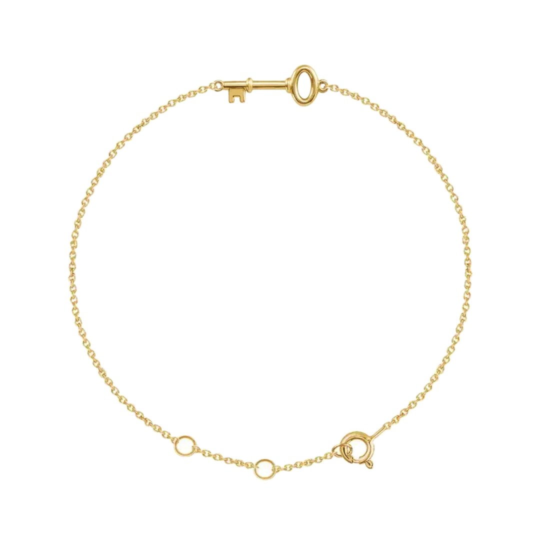 14K Gold Key Bracelet 14K Solid Gold Real Yellow White Rose Adjustable ...