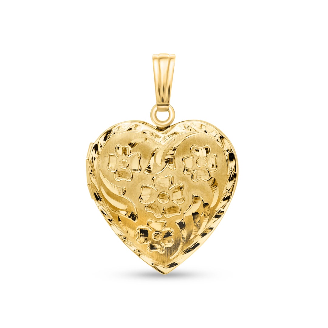 14K Gold Heart Locket - 14K Solid Gold Real Pendant Picture Photo ...