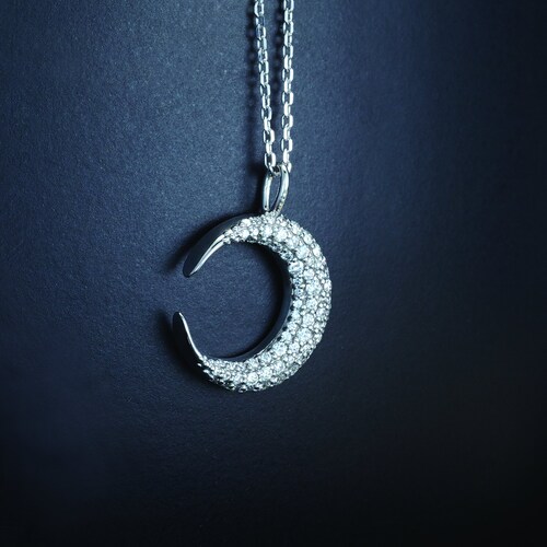 14k Diamond Moon Necklace Gold Diamond Charm Diamond Star - Etsy