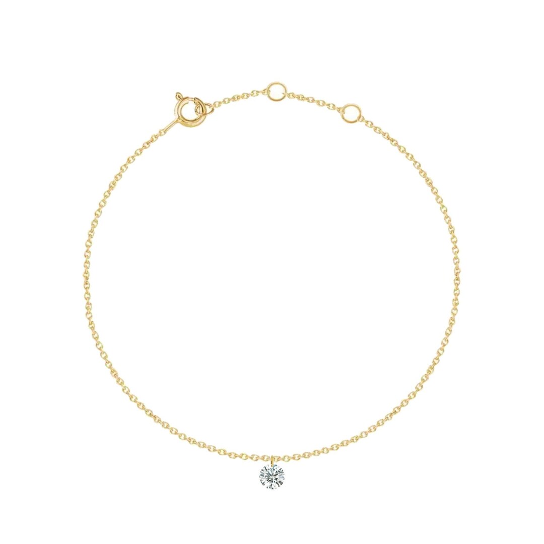 14K Gold Floating Diamond Bracelet - 14K Solid Gold Real Gold Yellow ...