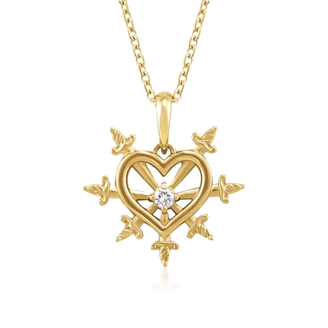 14K Gold Heart & Daggers Pendant - 14K Solid Gold Real Yellow White ...