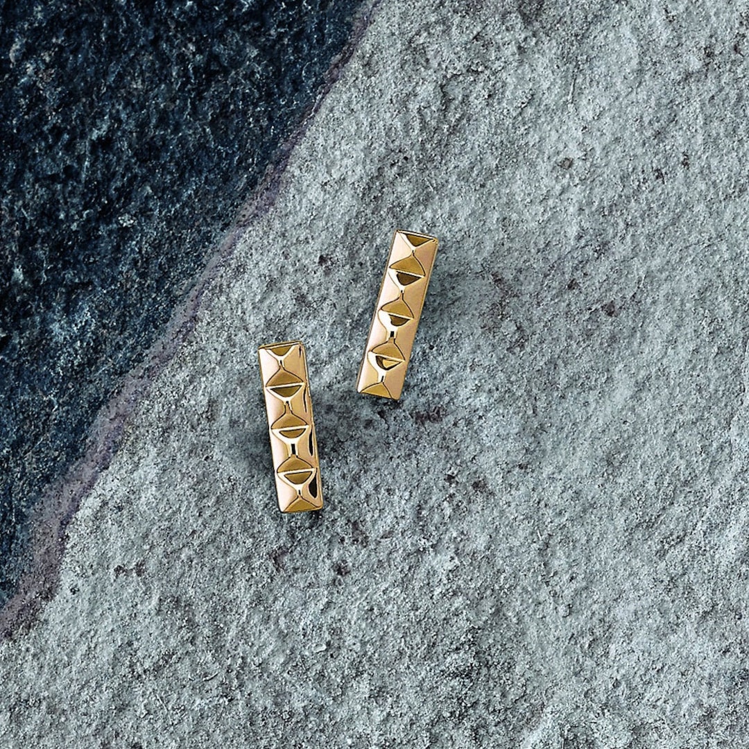 14K Gold Pyramid Bar Earrings - 14K Solid Gold Real Yellow Rose White ...