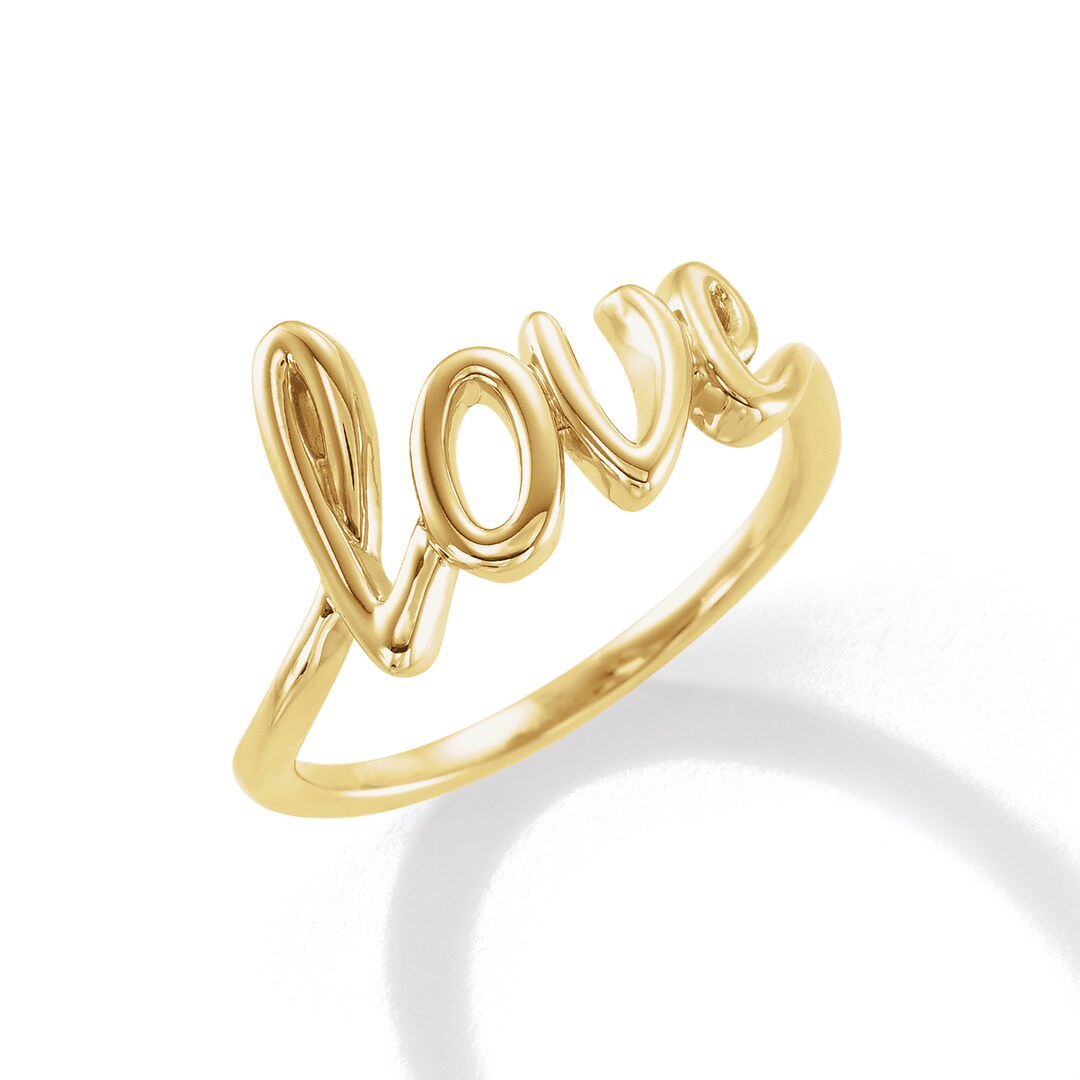 14K Gold Love Ring - 14K Solid Gold Real Yellow Rose White Gift - Etsy