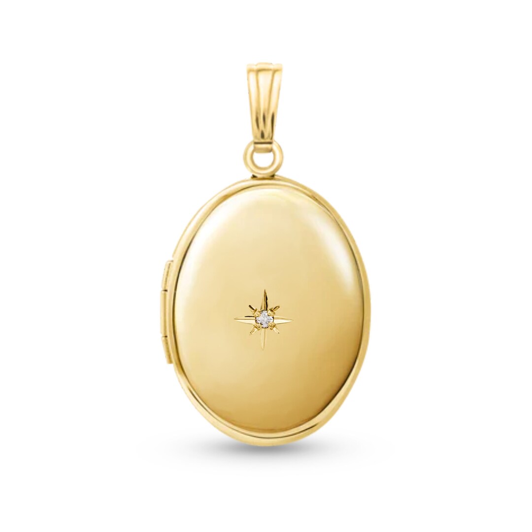 14K Gold Diamond Oval Locket - 14K Solid Gold Real Yellow Picture Photo ...