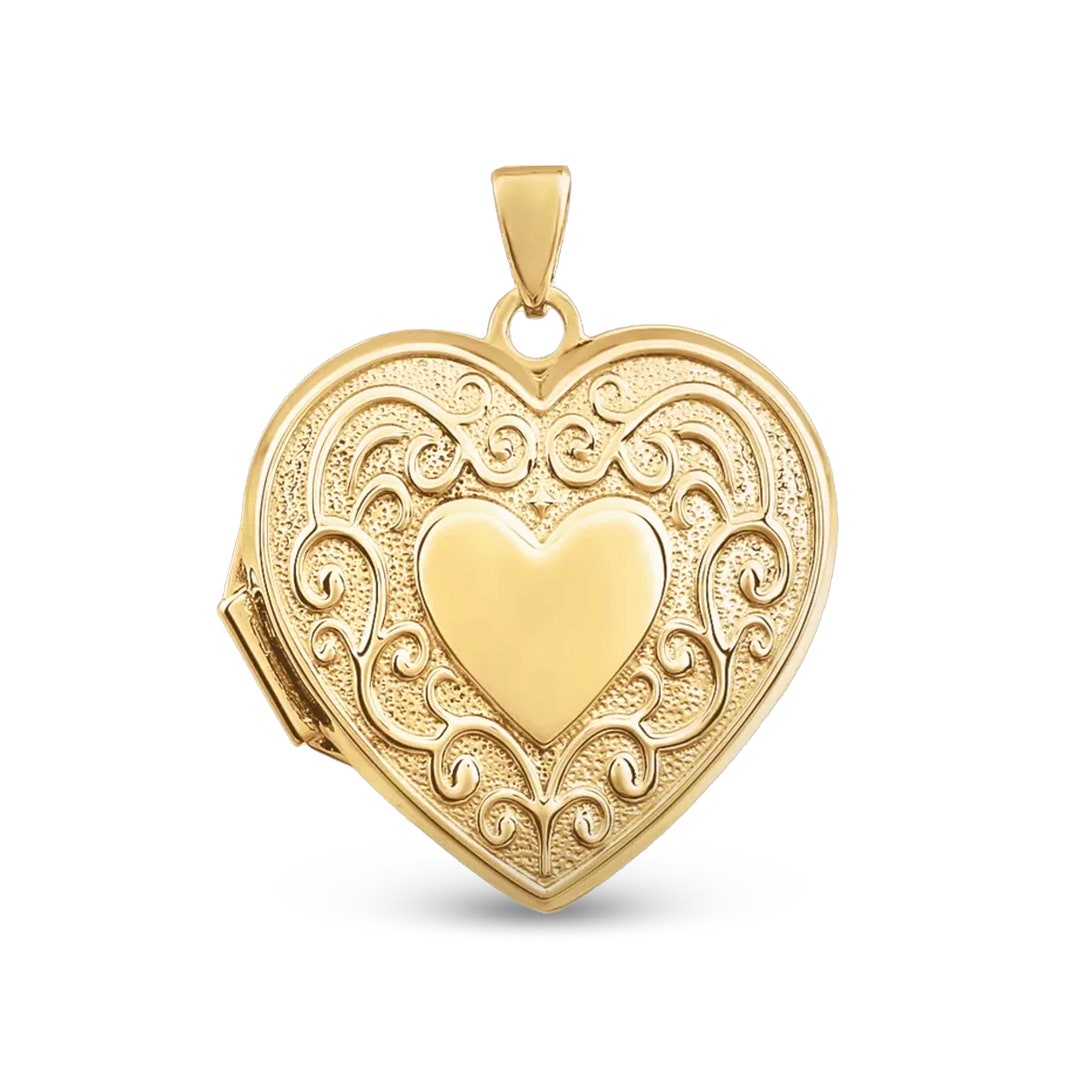 14K Gold Heart Locket - 14K Solid Gold Real Photo Picture Engraved ...