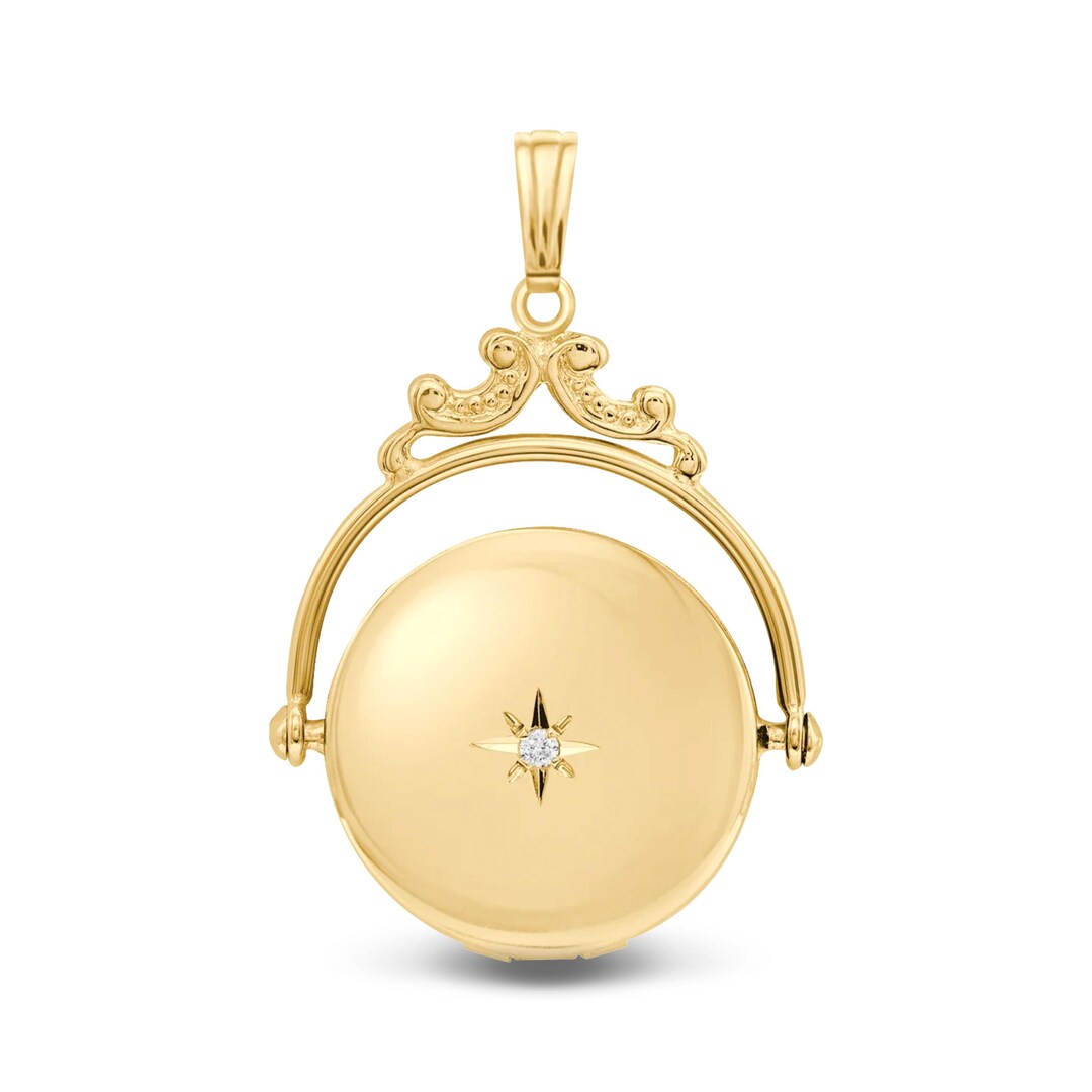 14K Gold Round Swivel Locket - 14K Solid Gold Yellow White Real Picture ...