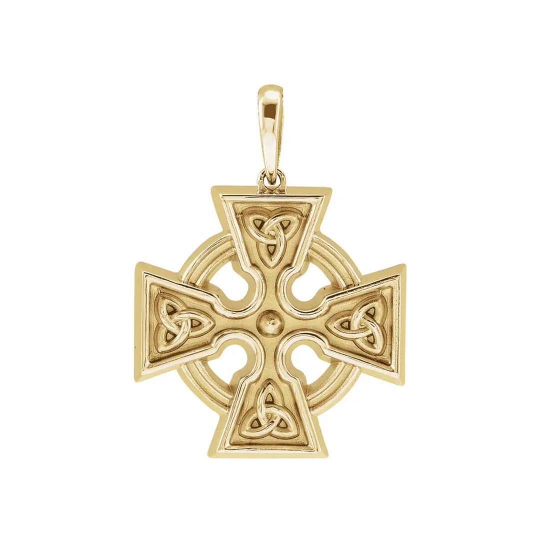 14K Gold Celtic Cross Pendant 14K Solid Gold 14KT Real Yellow Rose ...