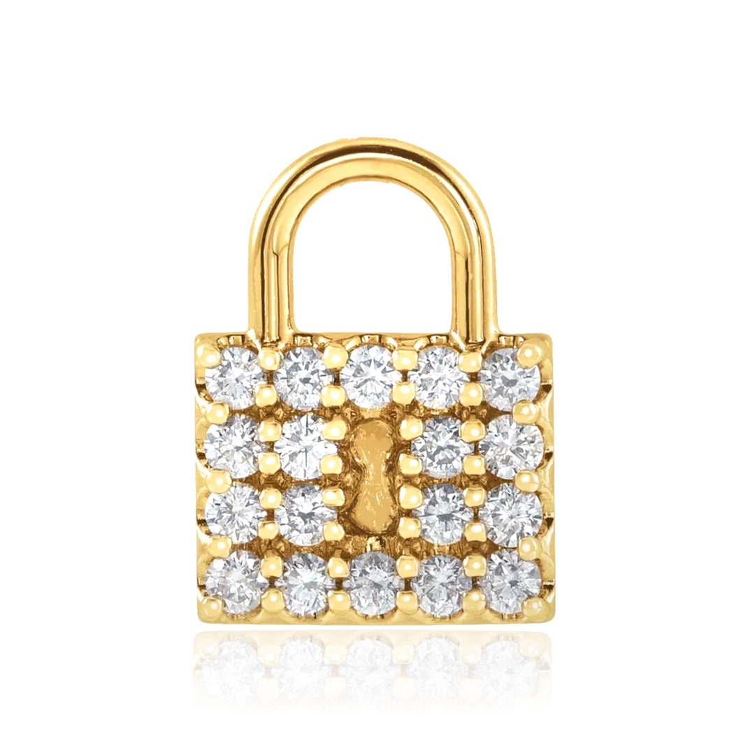 14K Gold Diamond Lock Pendant - 14K Solid Gold Real Charm Necklace ...