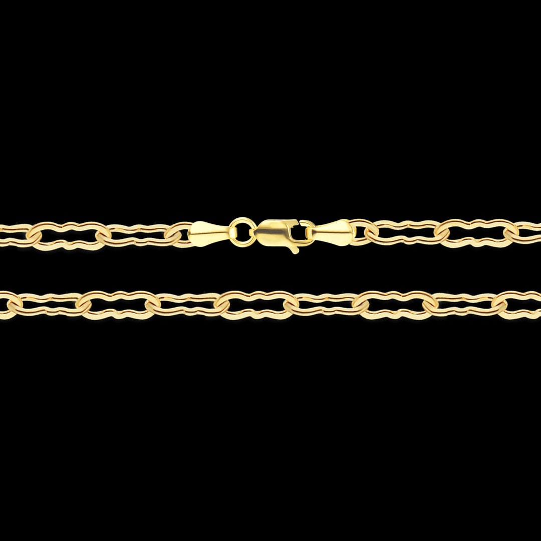 14K Solid Gold 1.5mm Flat Crinkle Chain 14KT 14K Pure Gold Yellow ...