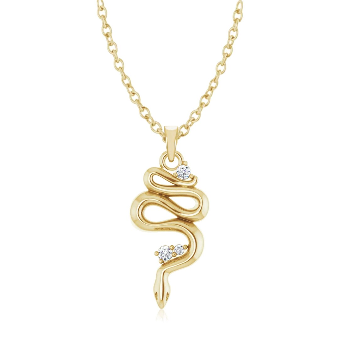 14K Gold Diamond Snake Pendant - 14K Solid Gold Real 14KT Yellow White ...