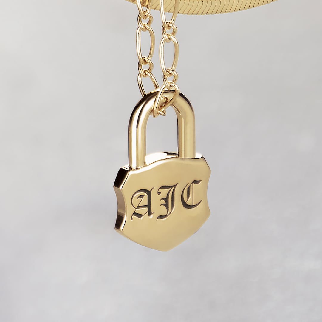 14K Gold Padlock Pendant - 14K Solid Gold Real 14KT Lock Charm Necklace ...