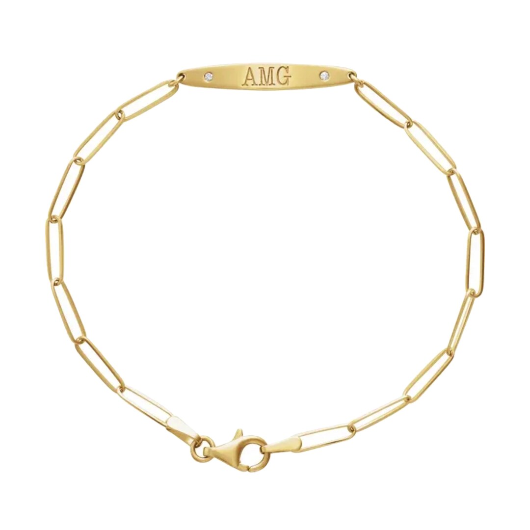 14K Gold Curved Bar Paperclip Bracelet - 14K Solid Gold Real Yellow ...