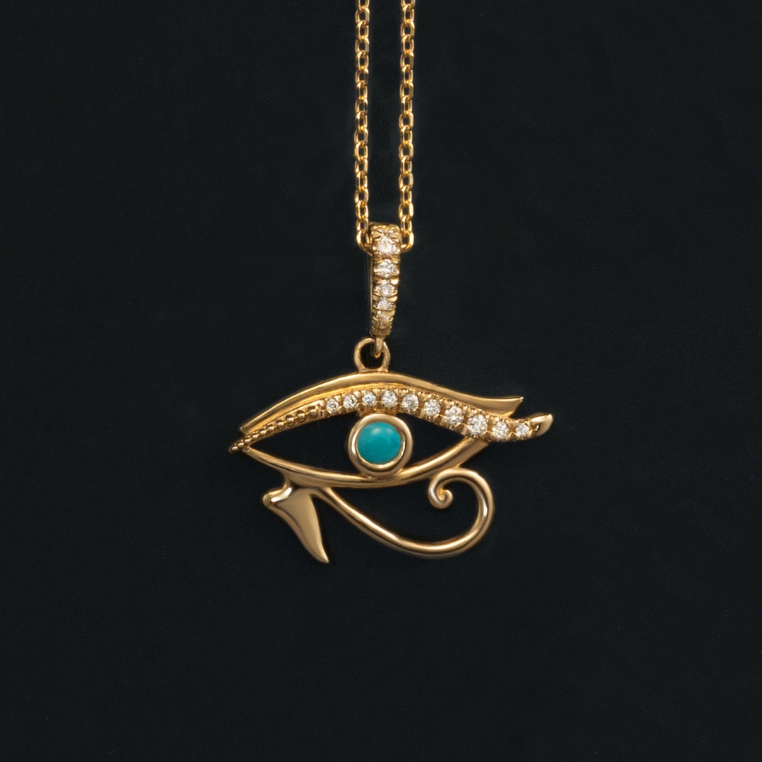 14K Gold Eye of Horus Pendant - 14K Solid Gold Real 14KT Platinum ...