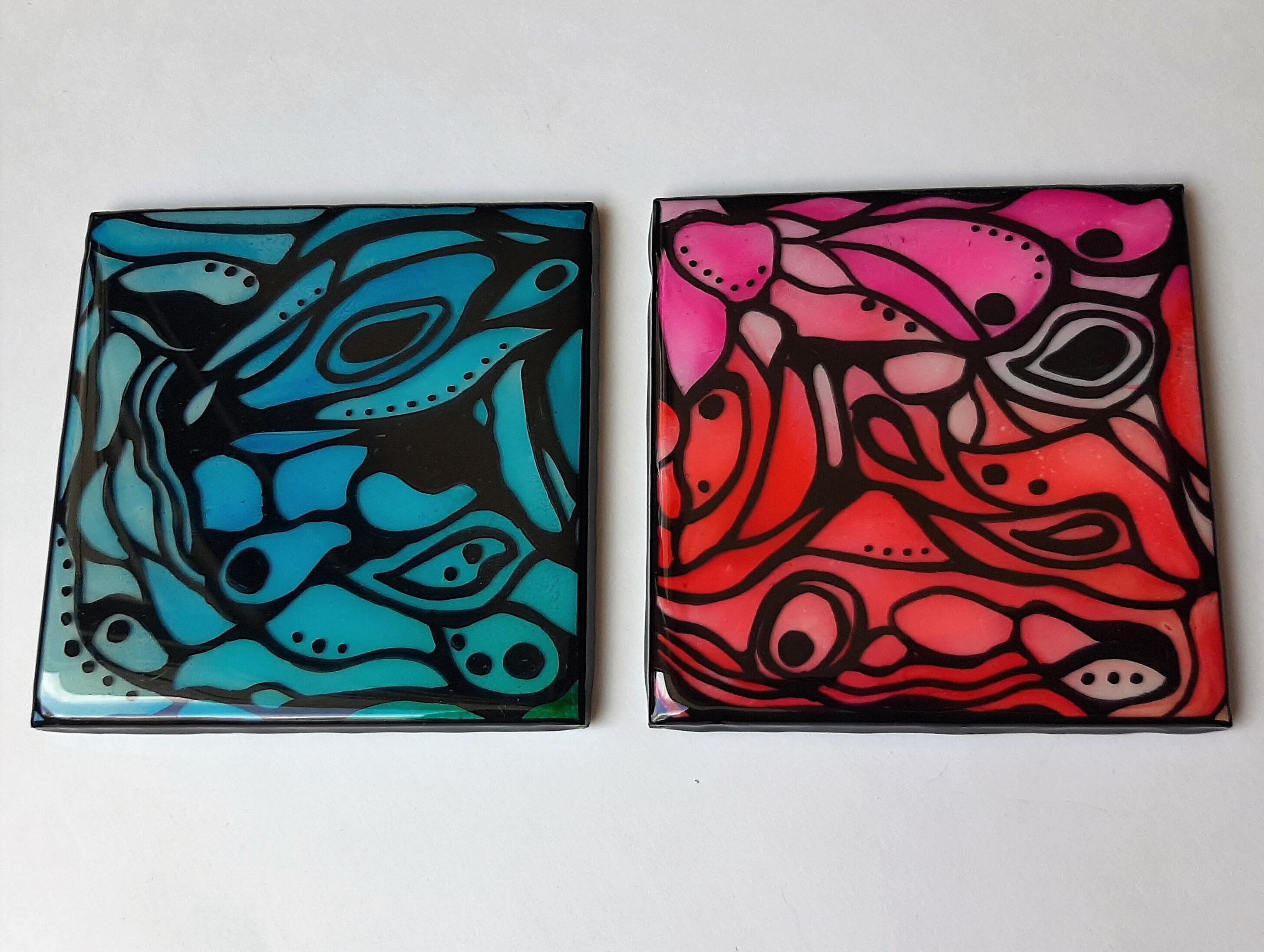 Set of Two 4x4 Ceramic Decorative Tiles Coasters Art | Etsy