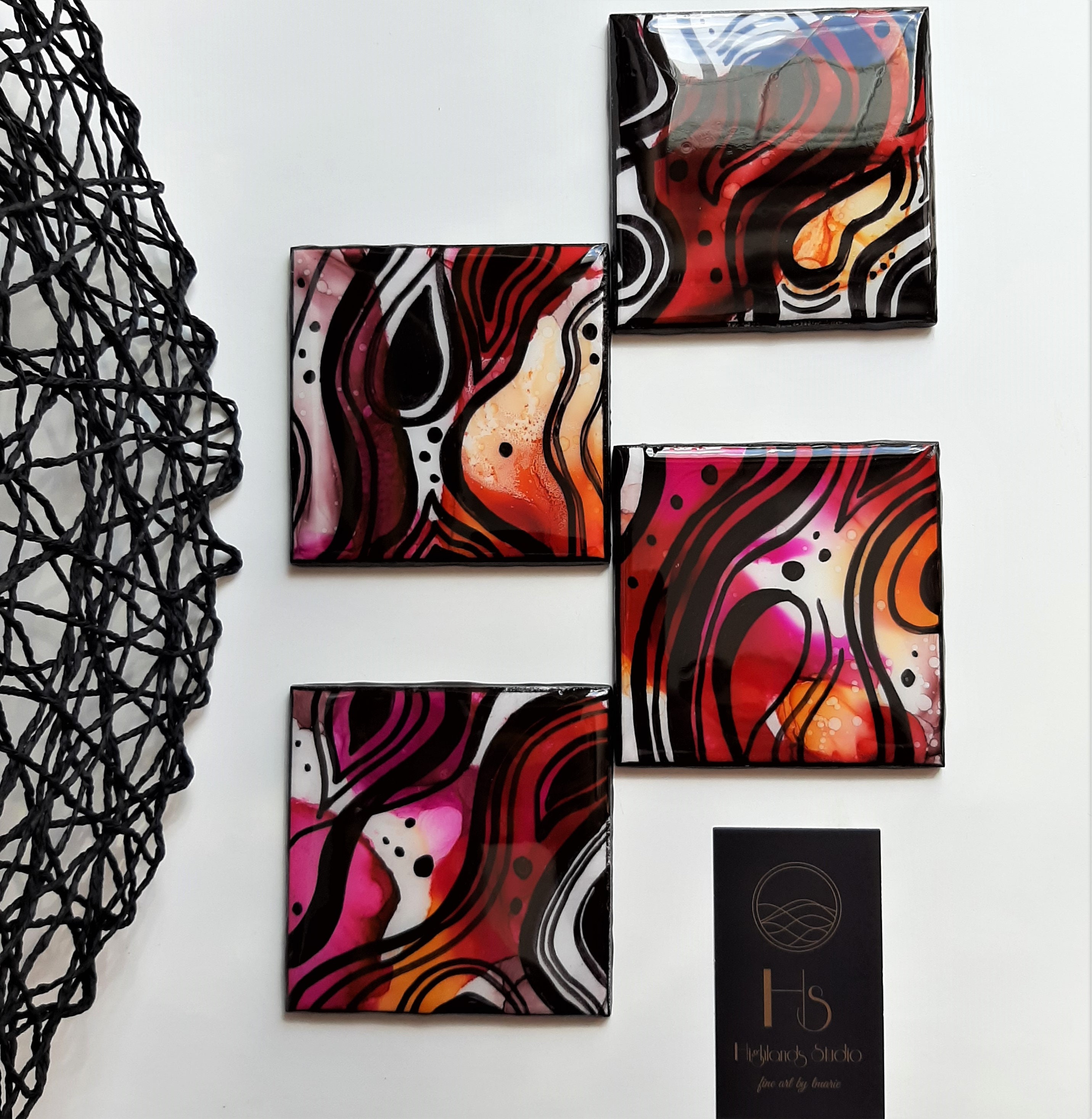 Set of Four 4x4 Ceramic Decorative Tiles Art Functional Art | Etsy