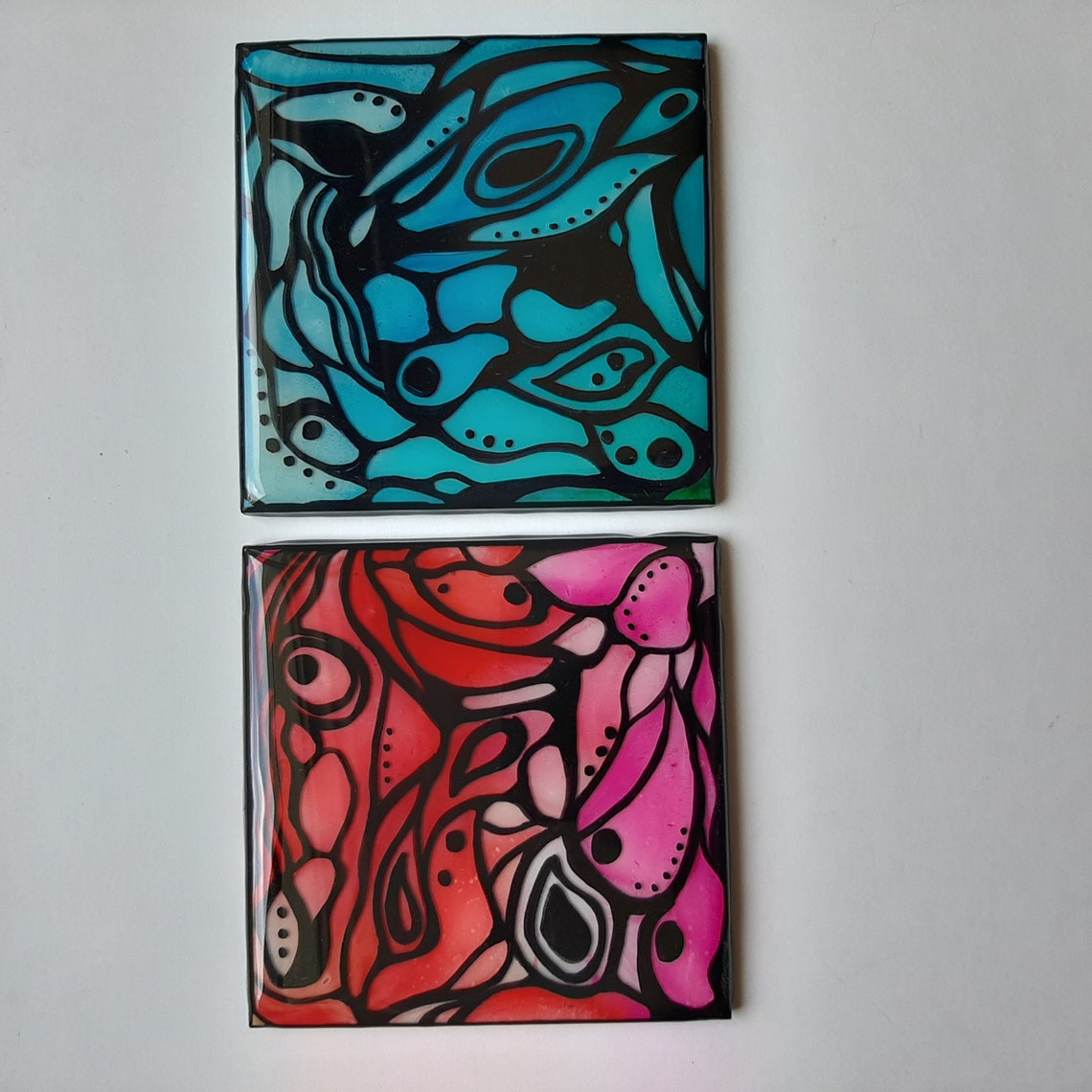 Set of Two 4x4 Ceramic Decorative Tiles Coasters Art | Etsy