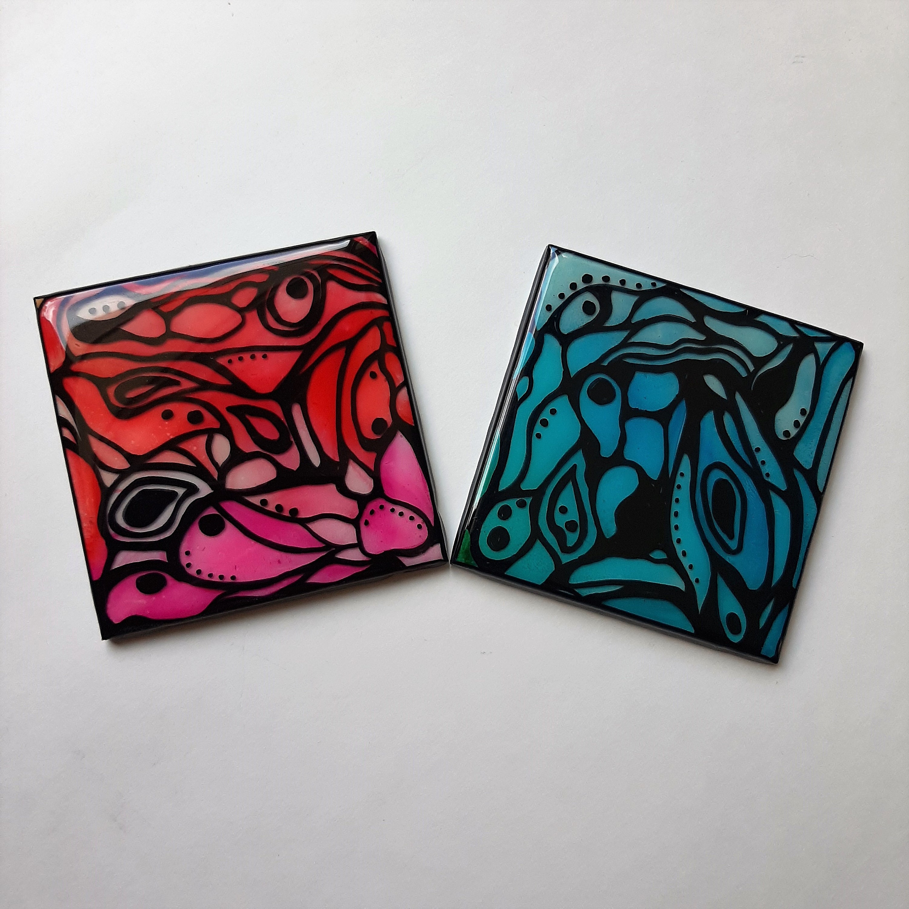 Set of Two 4x4 Ceramic Decorative Tiles Coasters Art | Etsy