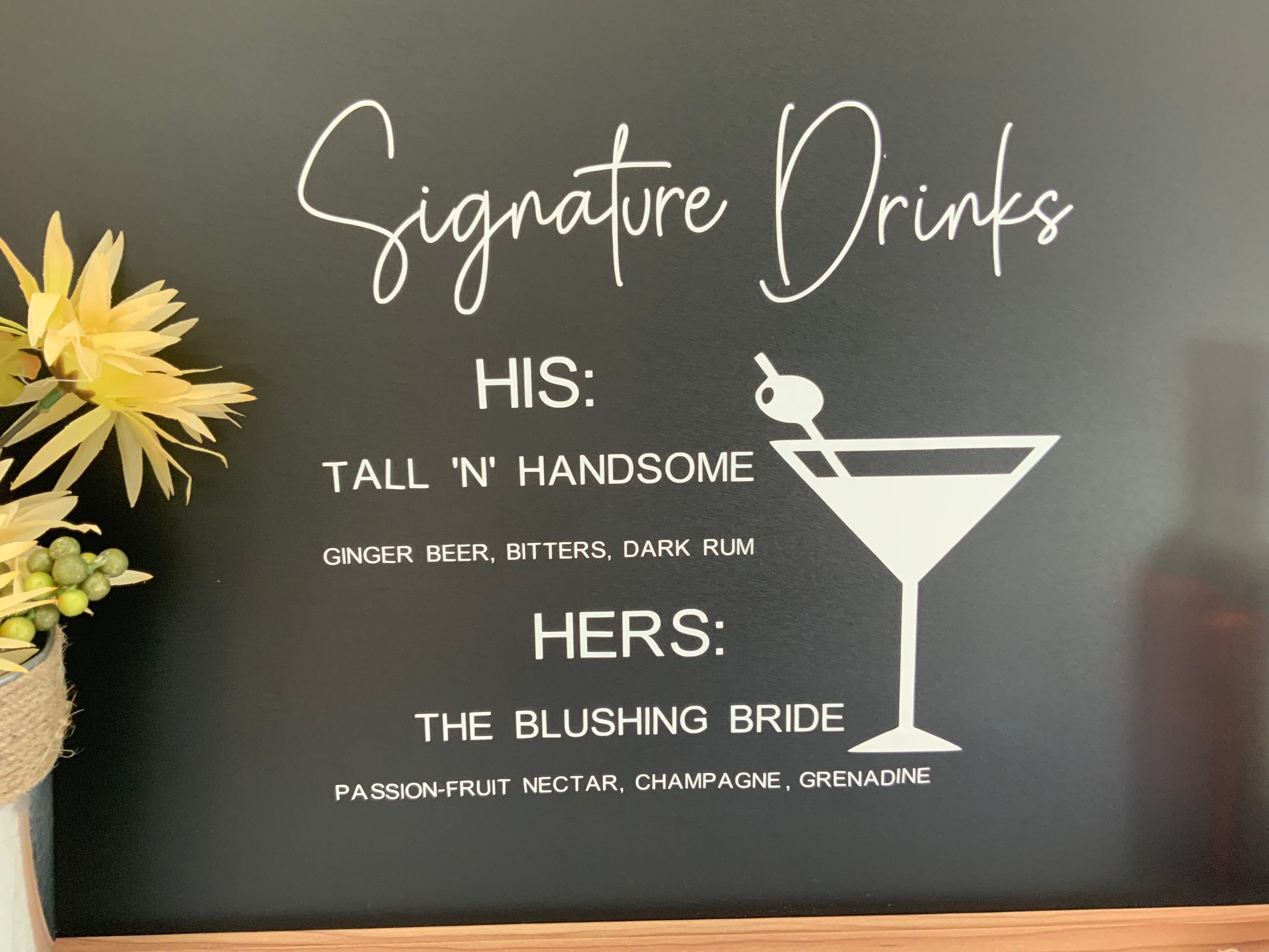 Bar Menu Wedding Sign Decal His and Hers Signature Cocktails | Etsy