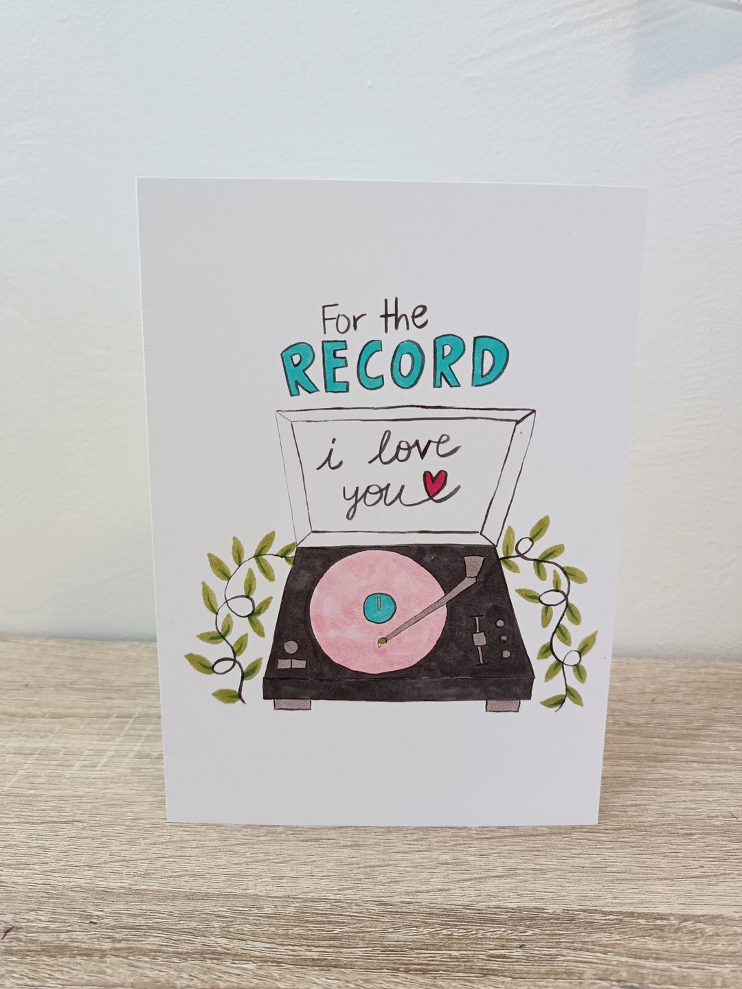 For the Record, I Love You (record Player) - Illustrated Greeting Card ...