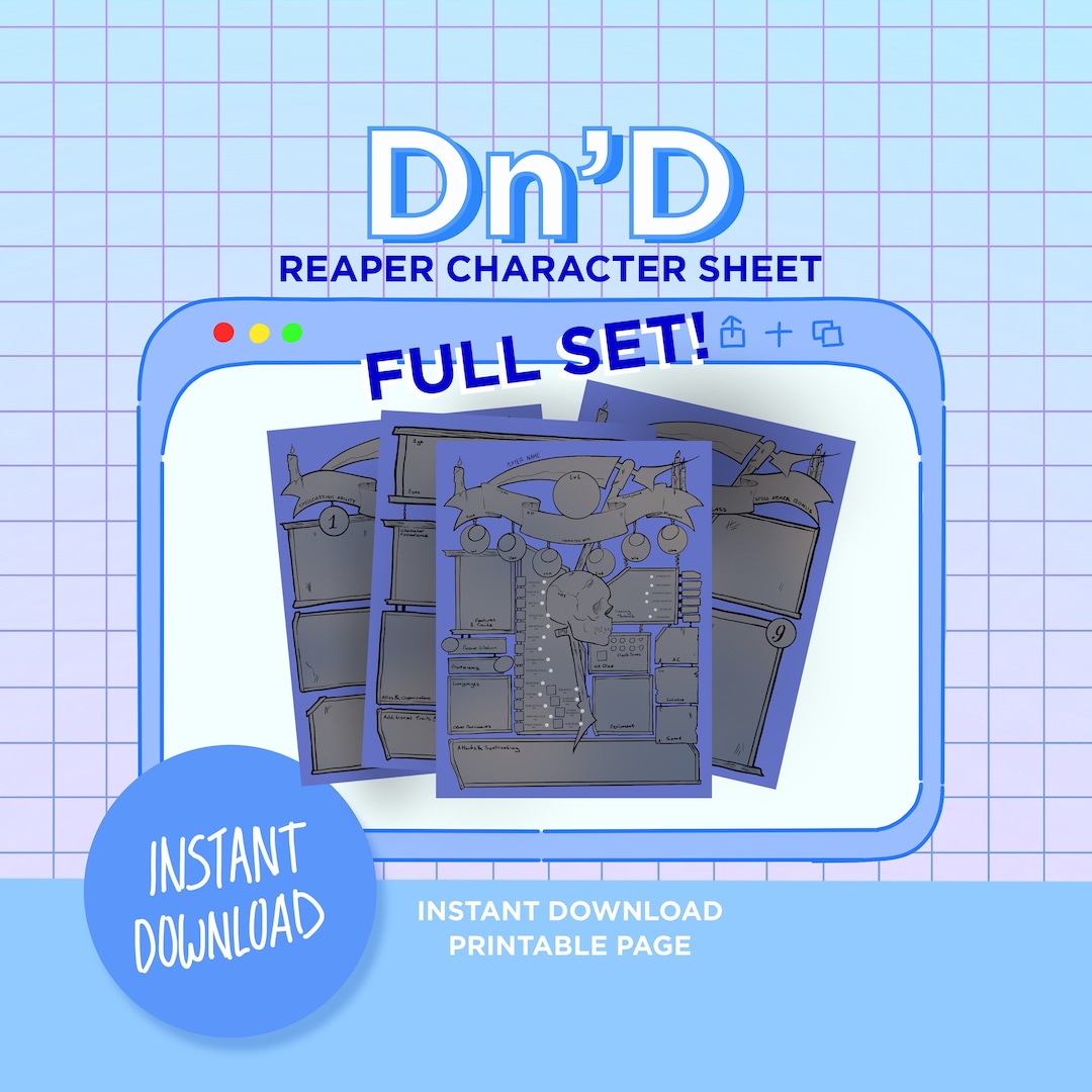 Dnd Reaper Character Sheet5th Edition Printable PDF JPG - Etsy