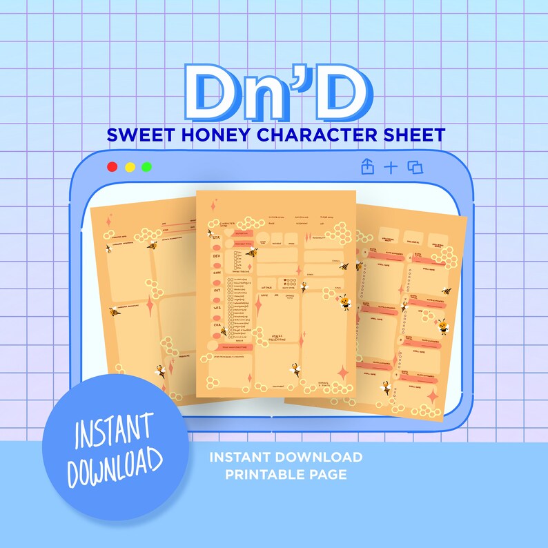 Dnd Honey Bee Character Sheet5th Edition Printable PDF - Etsy