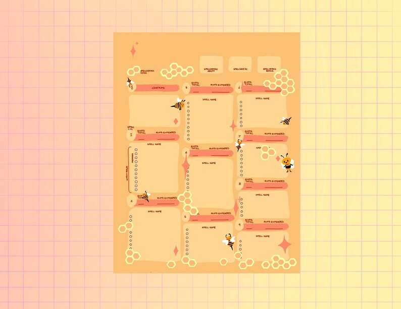 Dnd Honey Bee Character Sheet5th Edition Printable PDF - Etsy