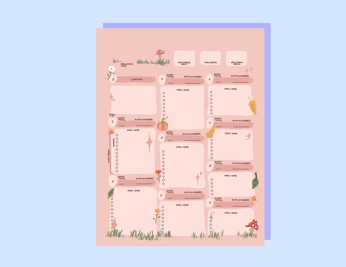 Dnd Cottage Core Character Sheet—5th Edition | Printable - Etsy