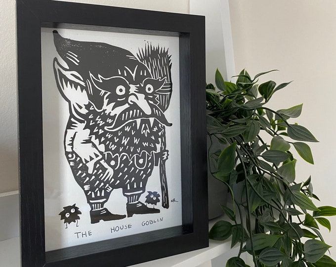 The House Goblin, House Elf, Goblin Art, Troll Art, Linocut Print ...